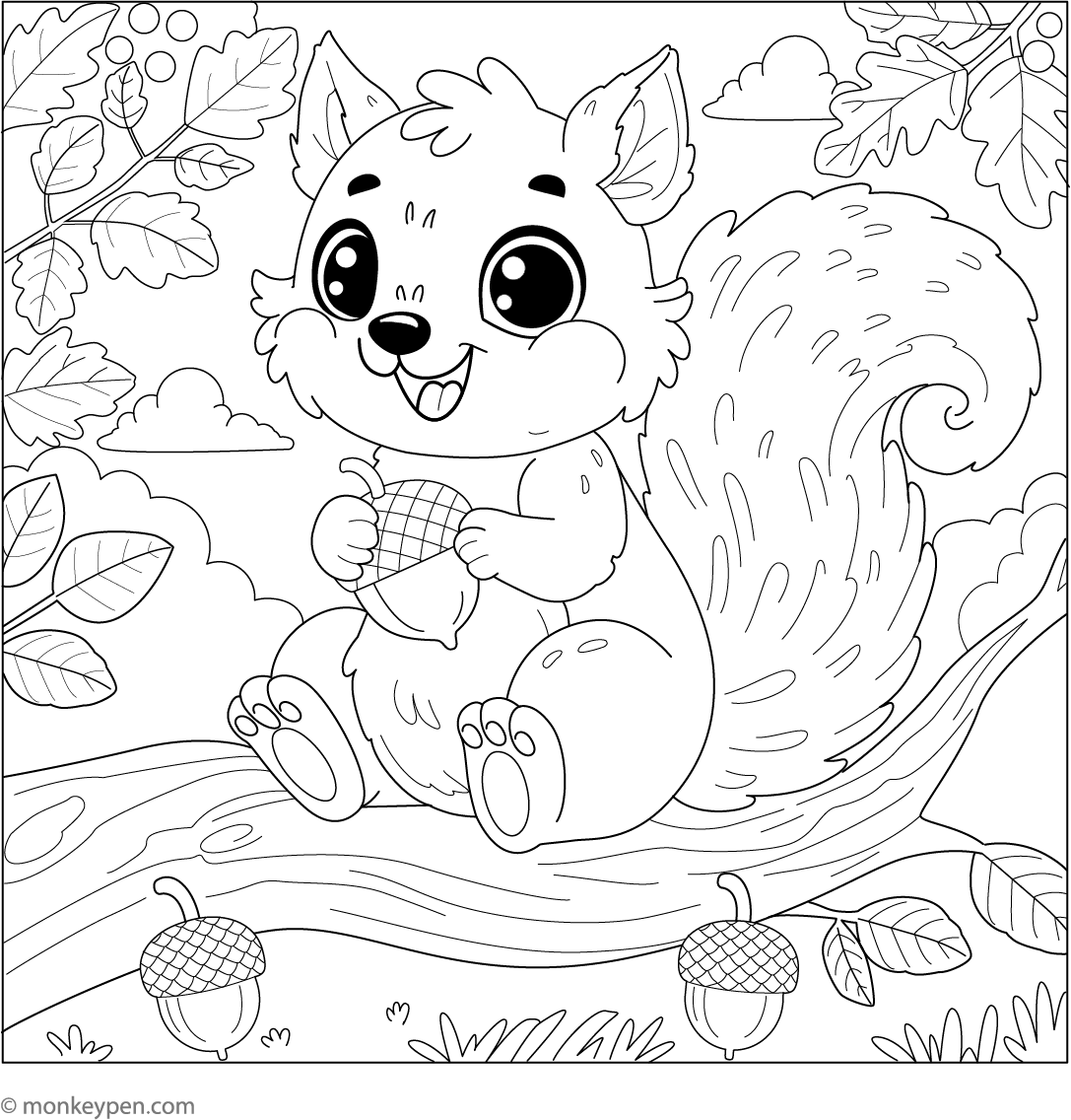 Free Printable Fox Squirrel Coloring Page for Kids