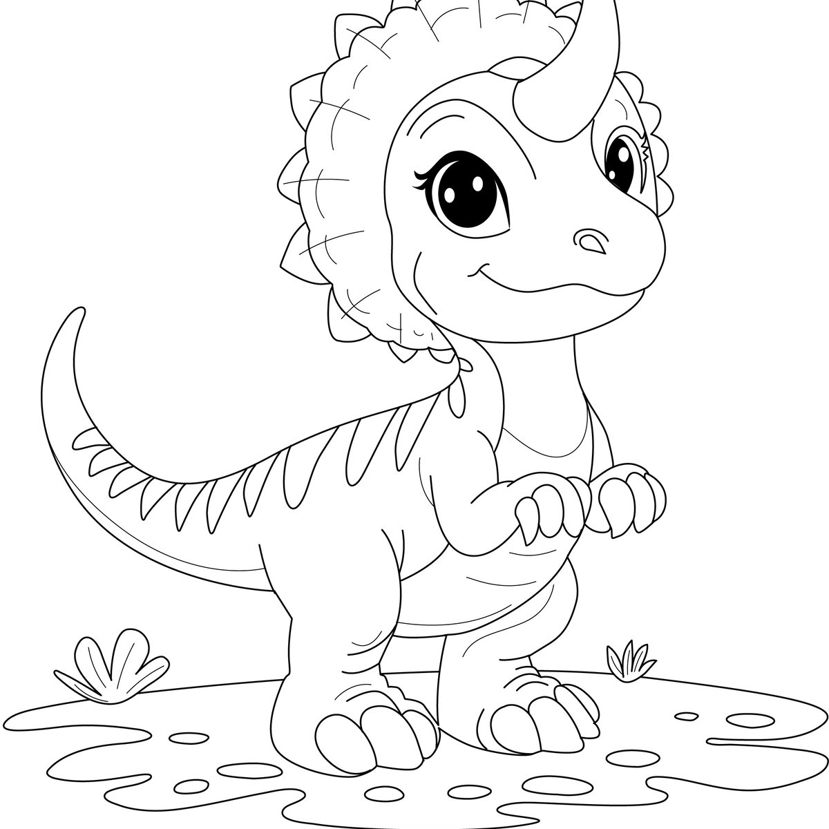 Cute Dinosaur Coloring Page – Free Printable PDF for Kids