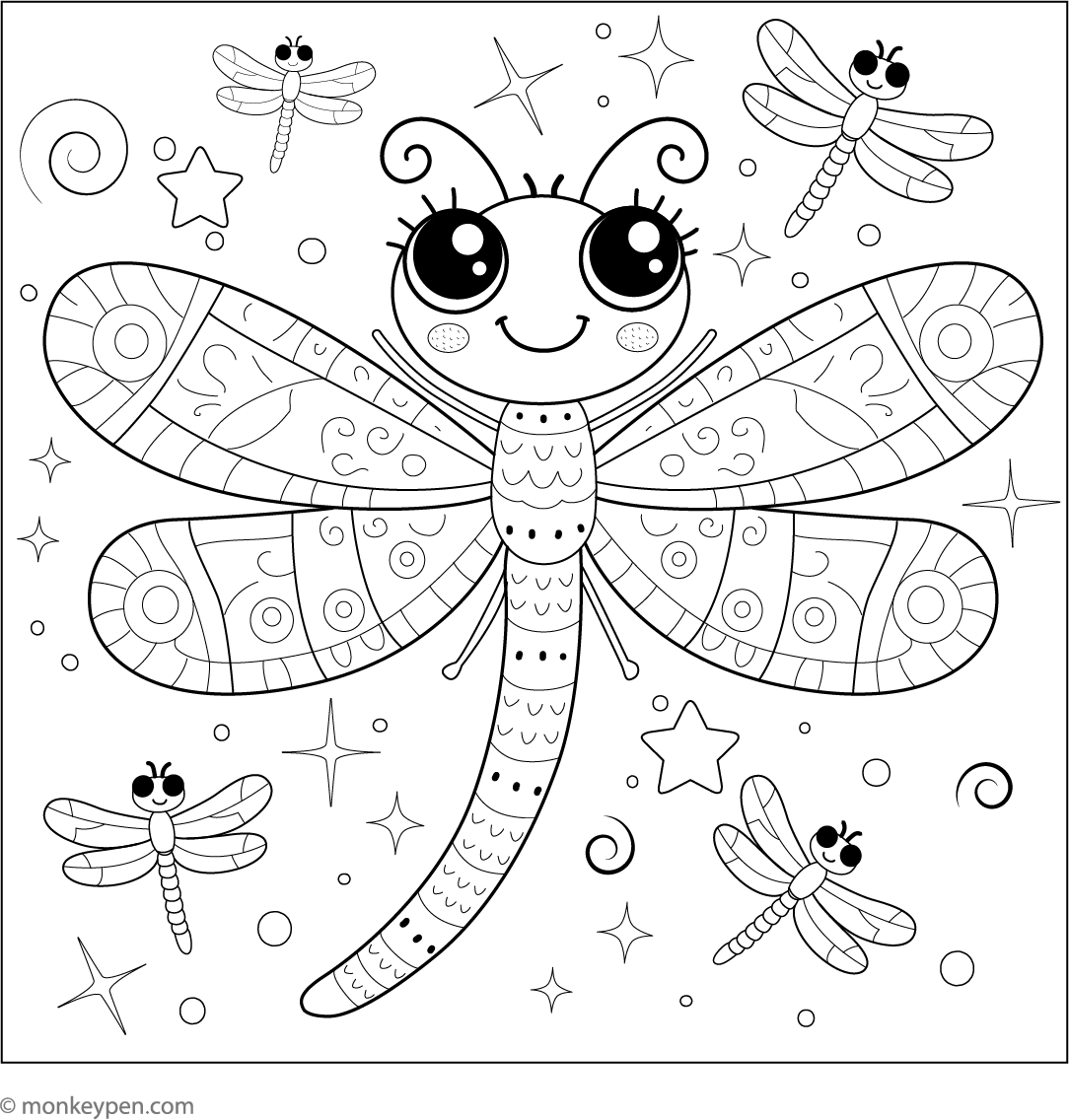 Printable Magical Dragonflies Coloring Page – Free PDF for Kids