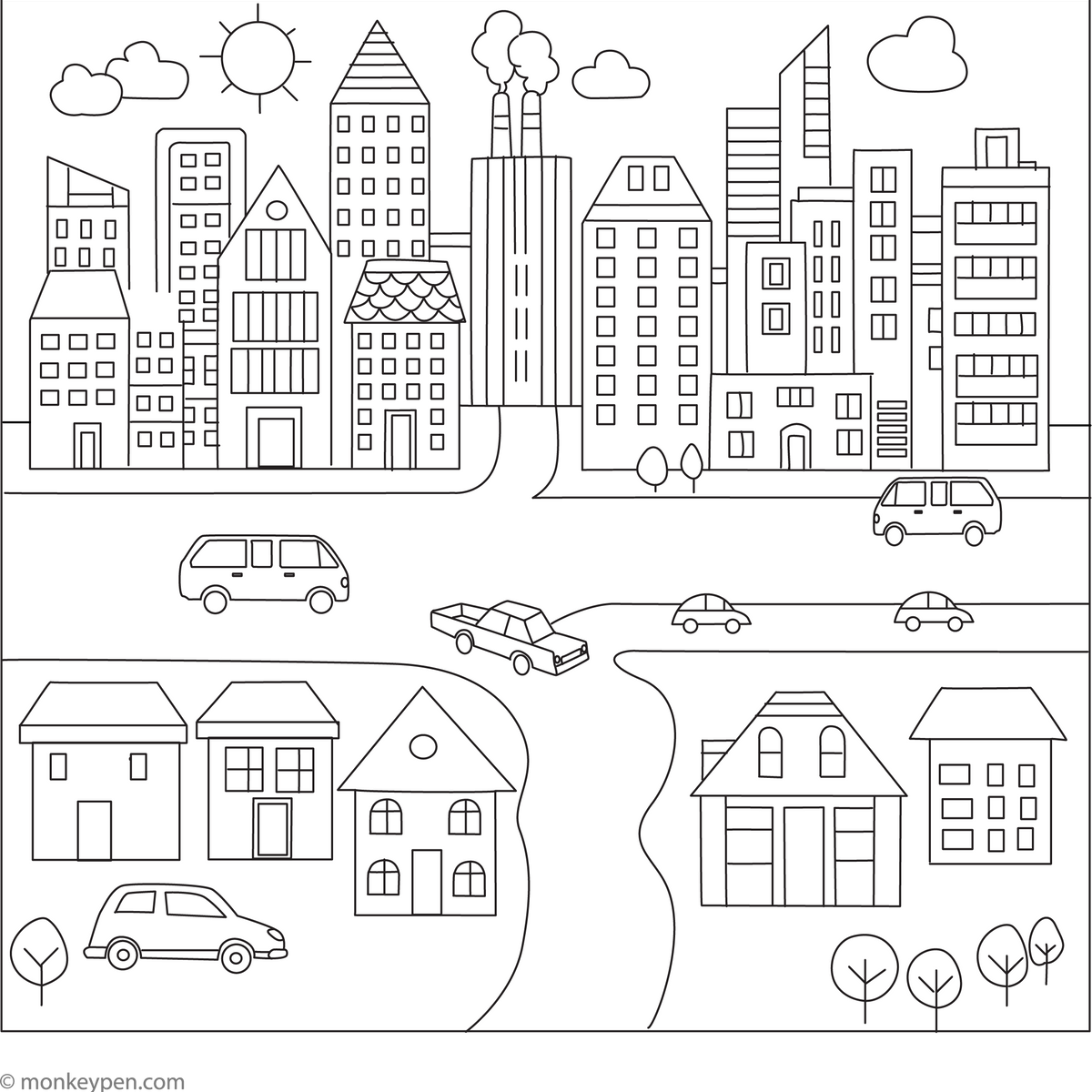 busy city coloring page