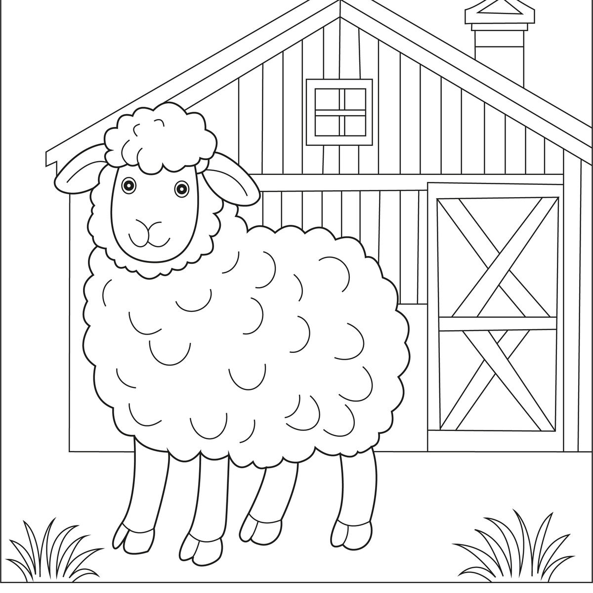 Sheep in a Barn – Cozy Farm Animal Coloring Page for Kids