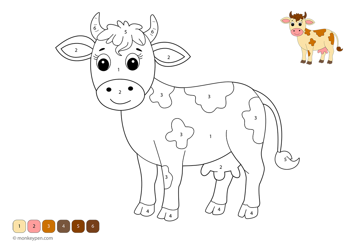 Cow Color by Number – Free Farm Animal Worksheet