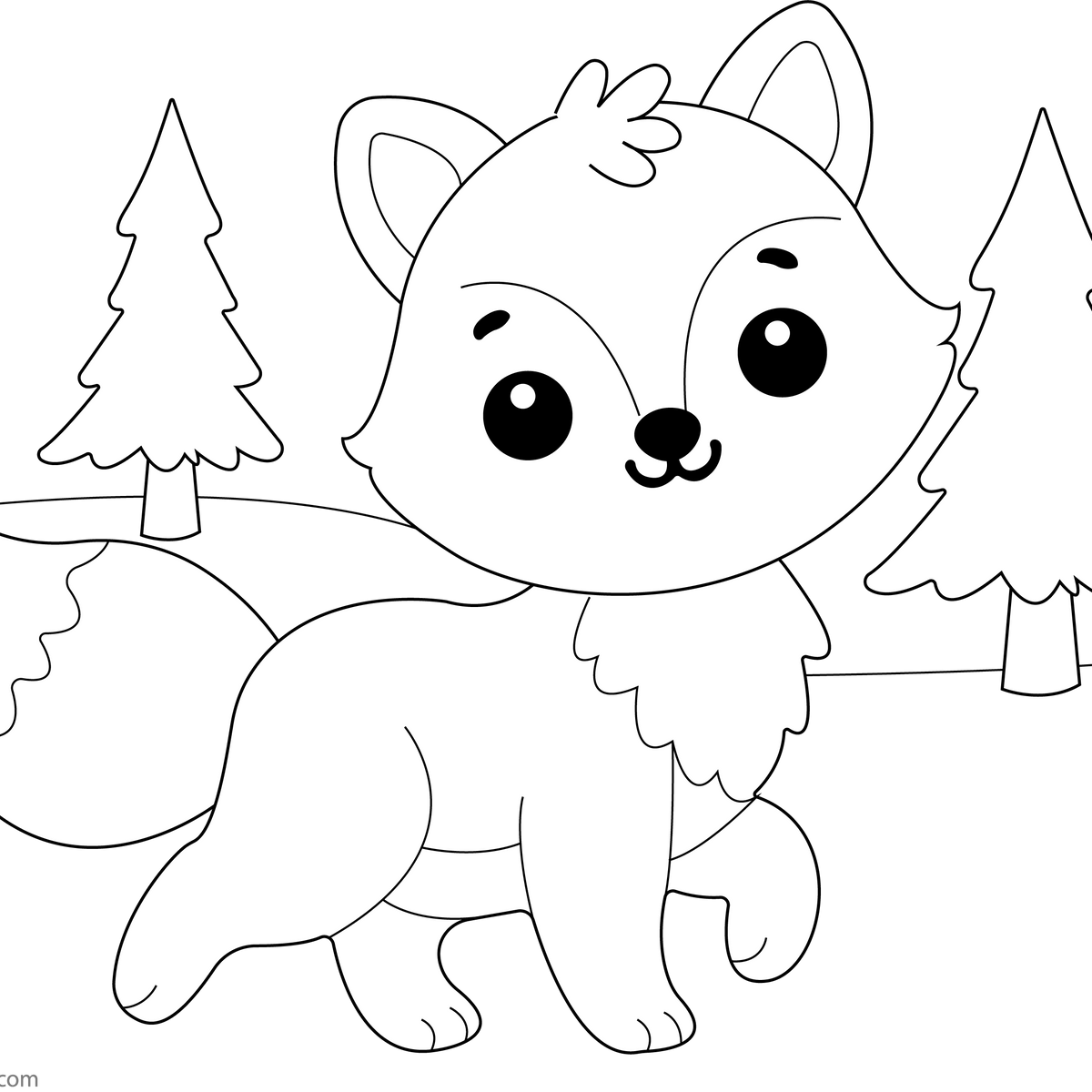 Little Fox in Forest | Free Children's Coloring Pages