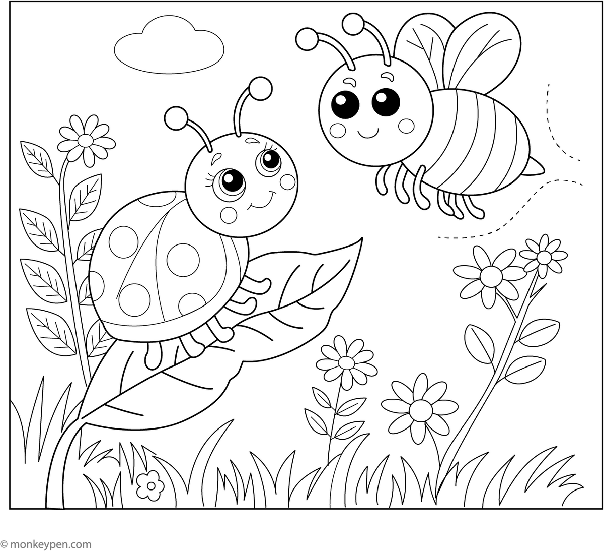Ladybug and Bee | Free Coloring Pages
