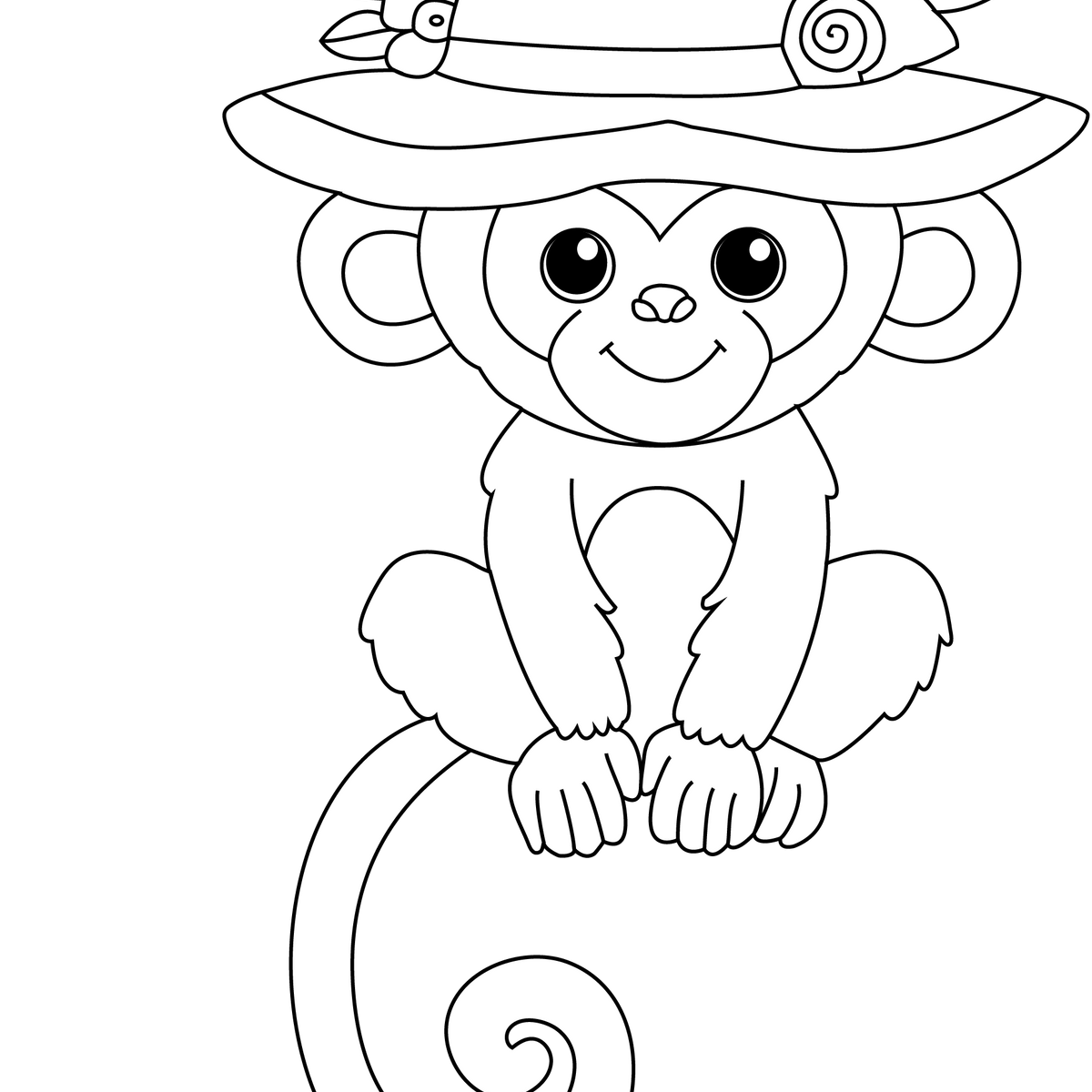 Monkey with a Hat| Free Coloring Page PDF