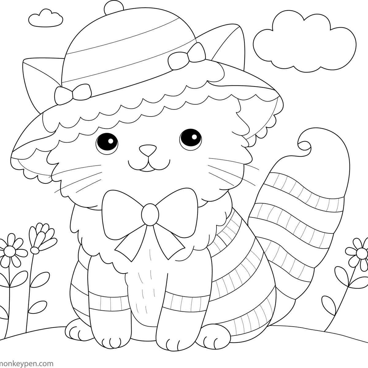 Cat in Hat Coloring Page – Free Printable PDF for Kids
