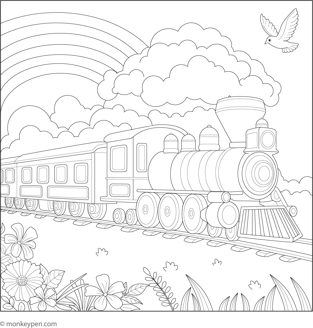 Train on Magical Track | Free Coloring Page