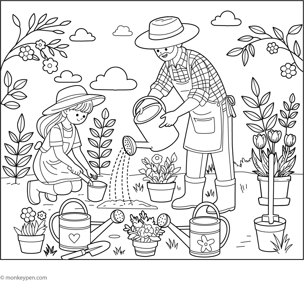 Free Printable Gardening Coloring Page for Kids