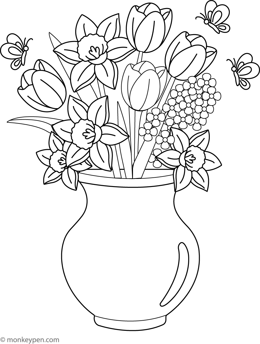 Vase of Spring Flowers | Free Coloring Page
