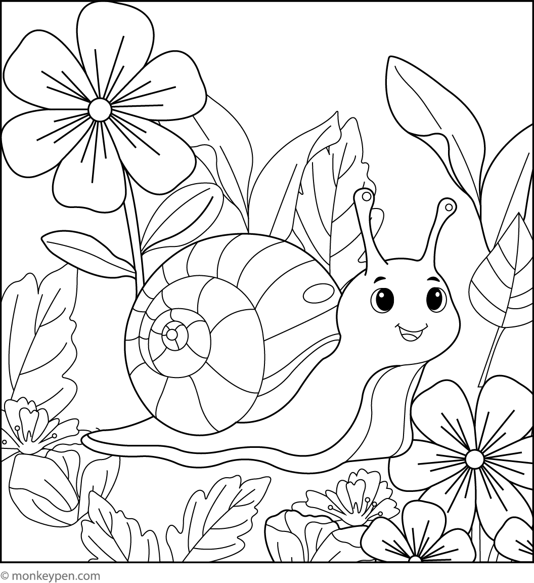 Snail Among the Blossoms | Free Kids Coloring Page