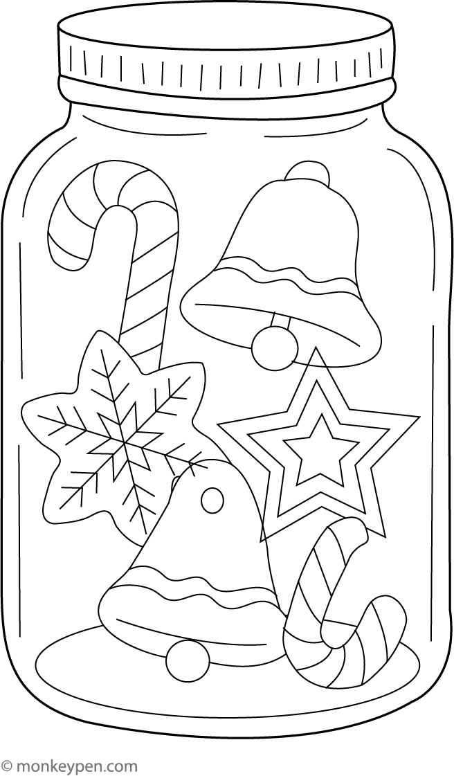 Gingerbread Cookies in a Jar - Free Printable Coloring Page