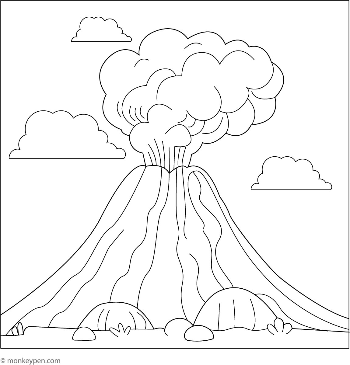 Volcano Coloring Page – Printable Sheet for Kids to Color