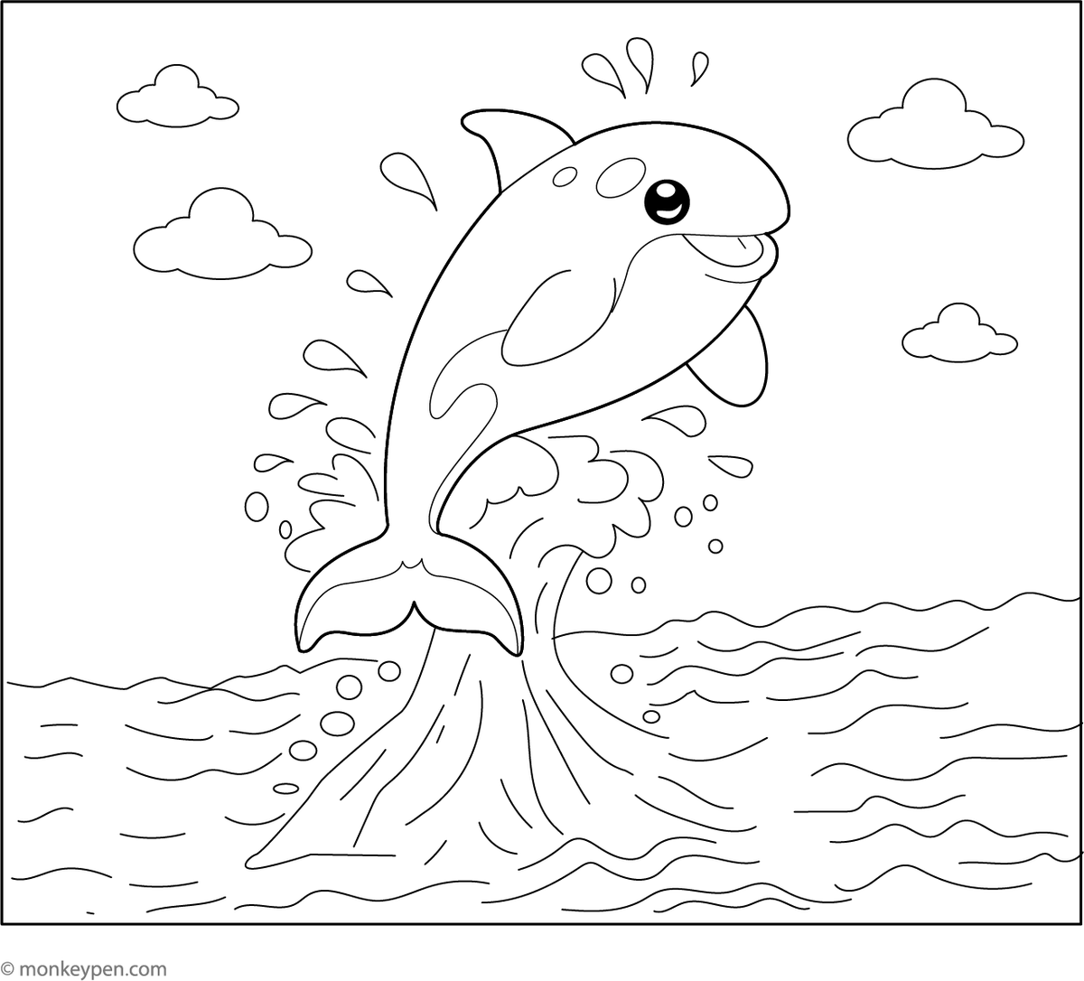 Killer Whale Jumping Out of Water | Ocean-Themed Coloring Page
