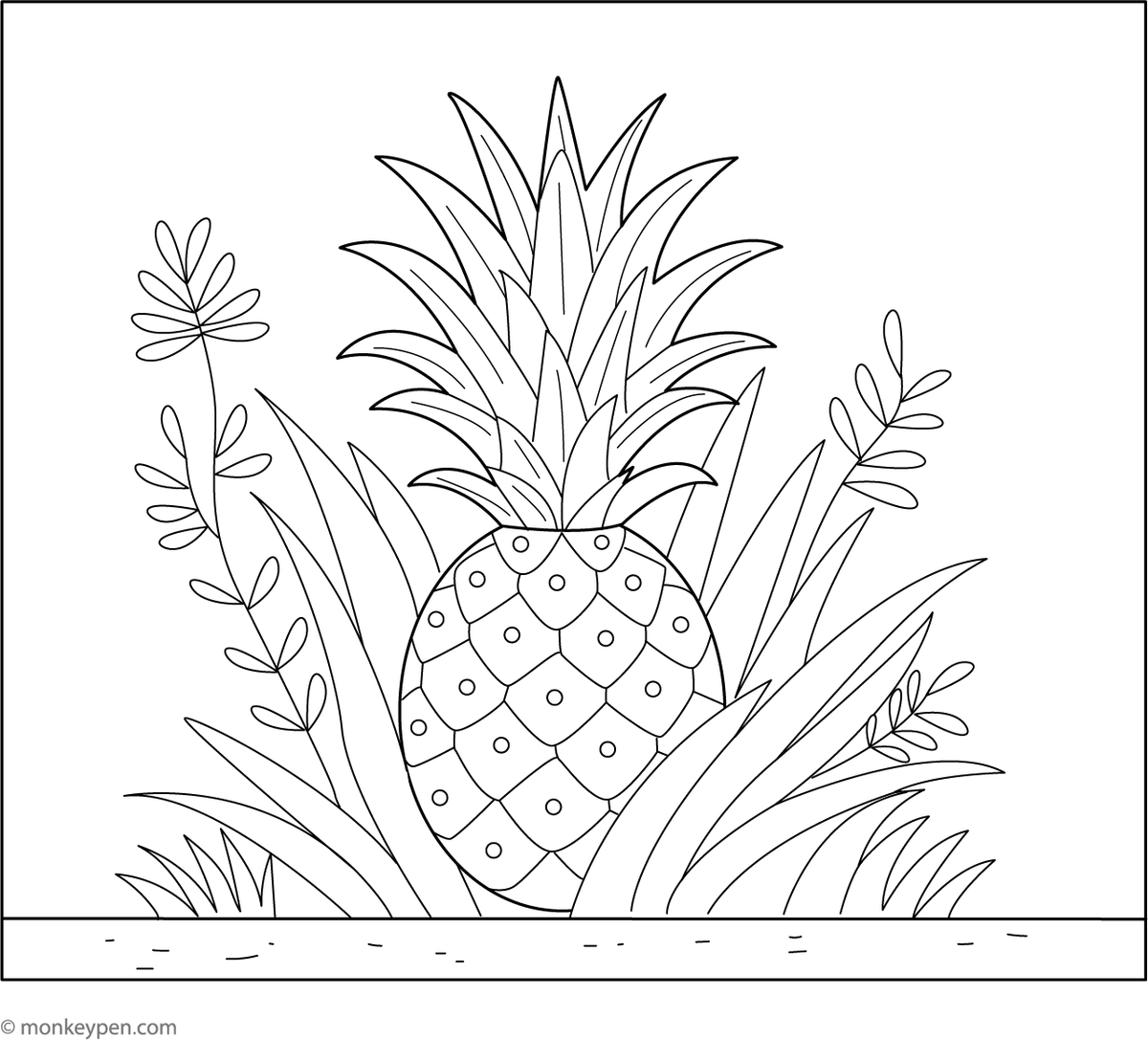 Free Printable Pineapple Plant with Fruit Coloring Page