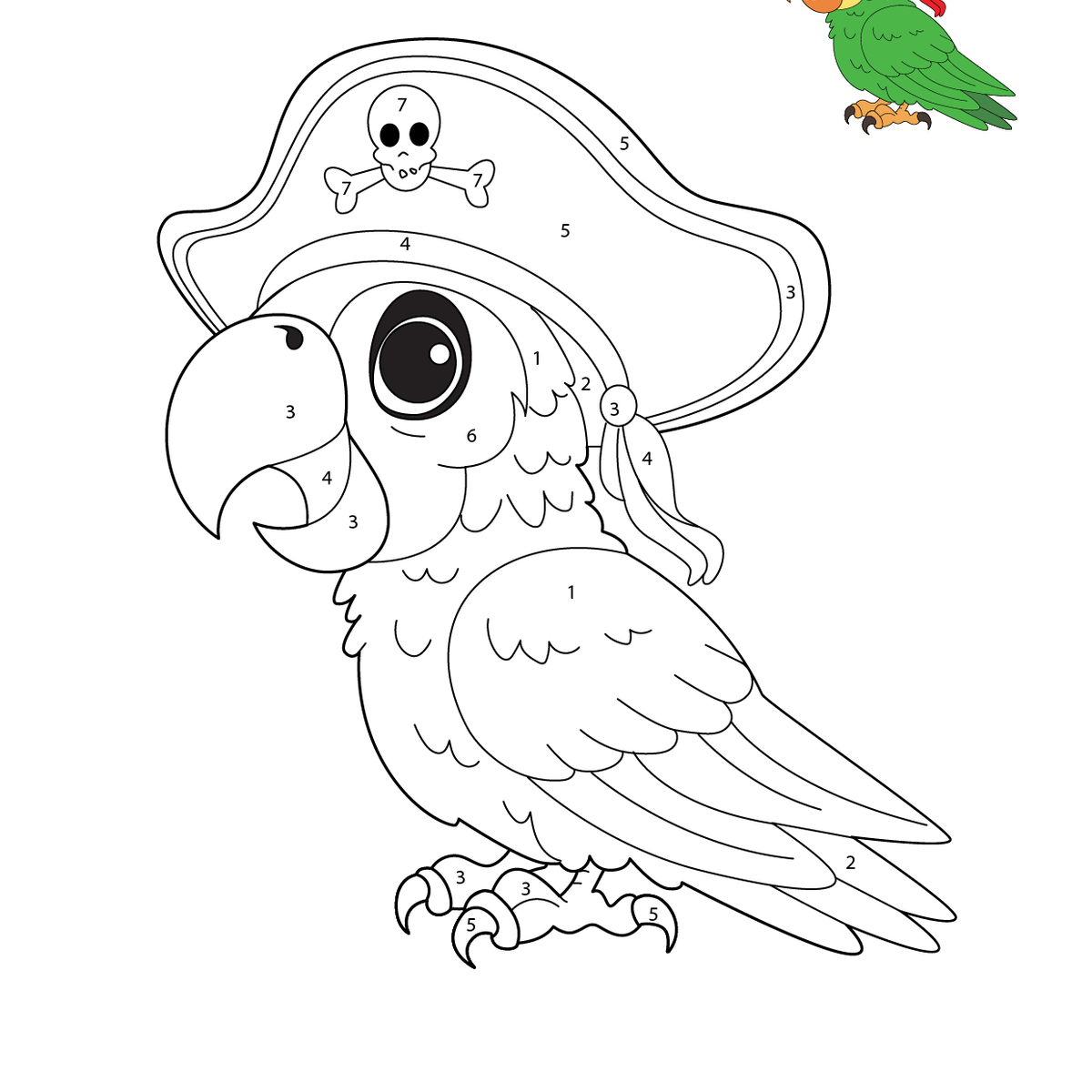 Pirate Parrot Color by Number – Free Worksheet for Kids