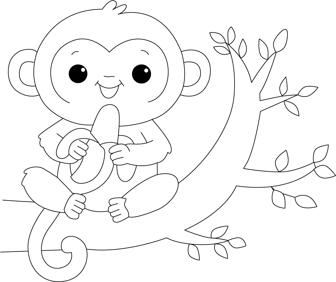 Monkey Eating Banana Coloring Page