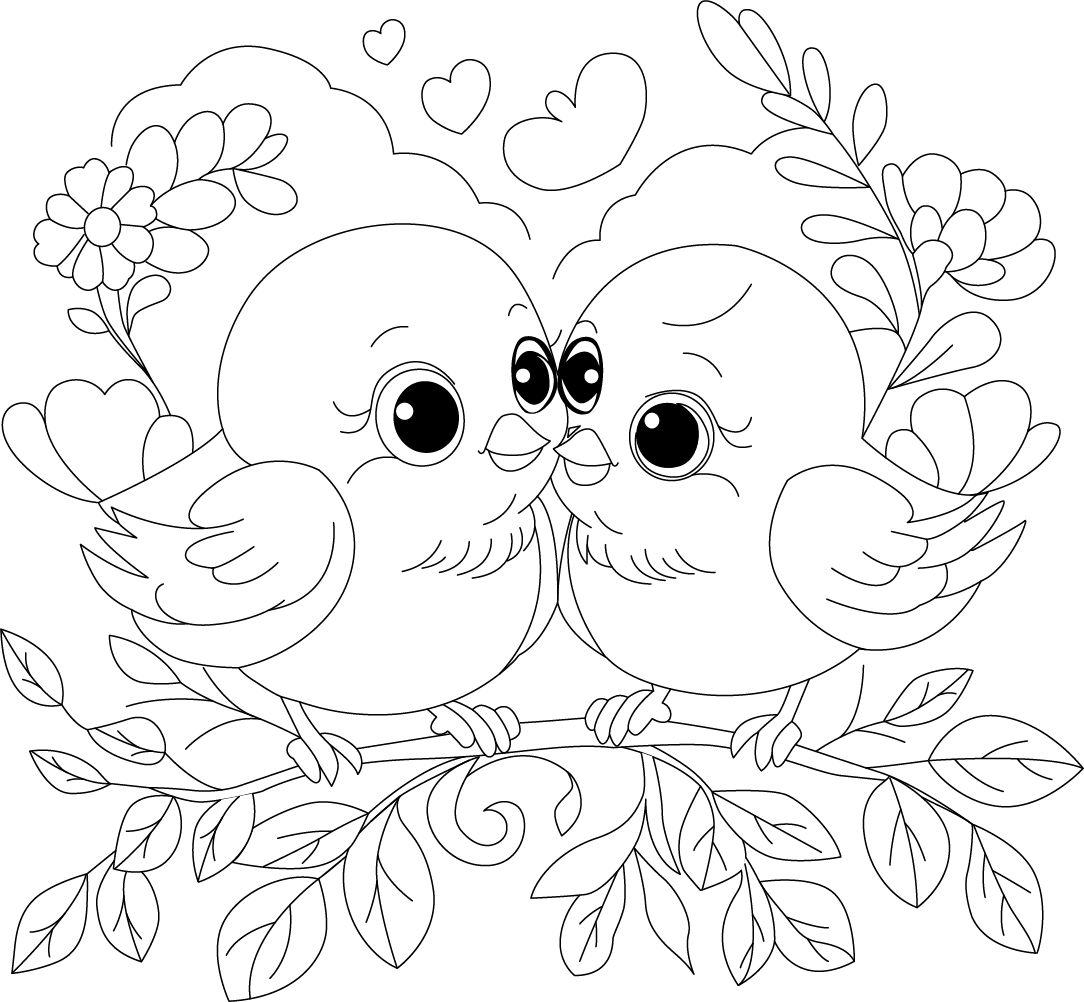 Love Birds Coloring Page – Free Kids Activity Printable