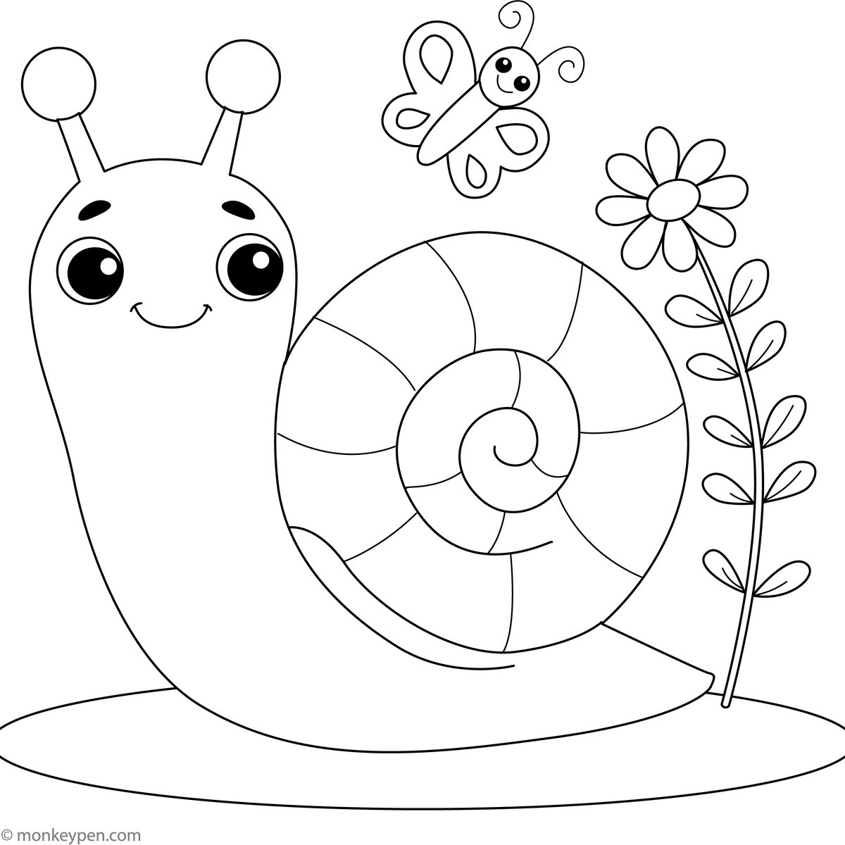 Snail Coloring Book Page – Printable PDF for Kids
