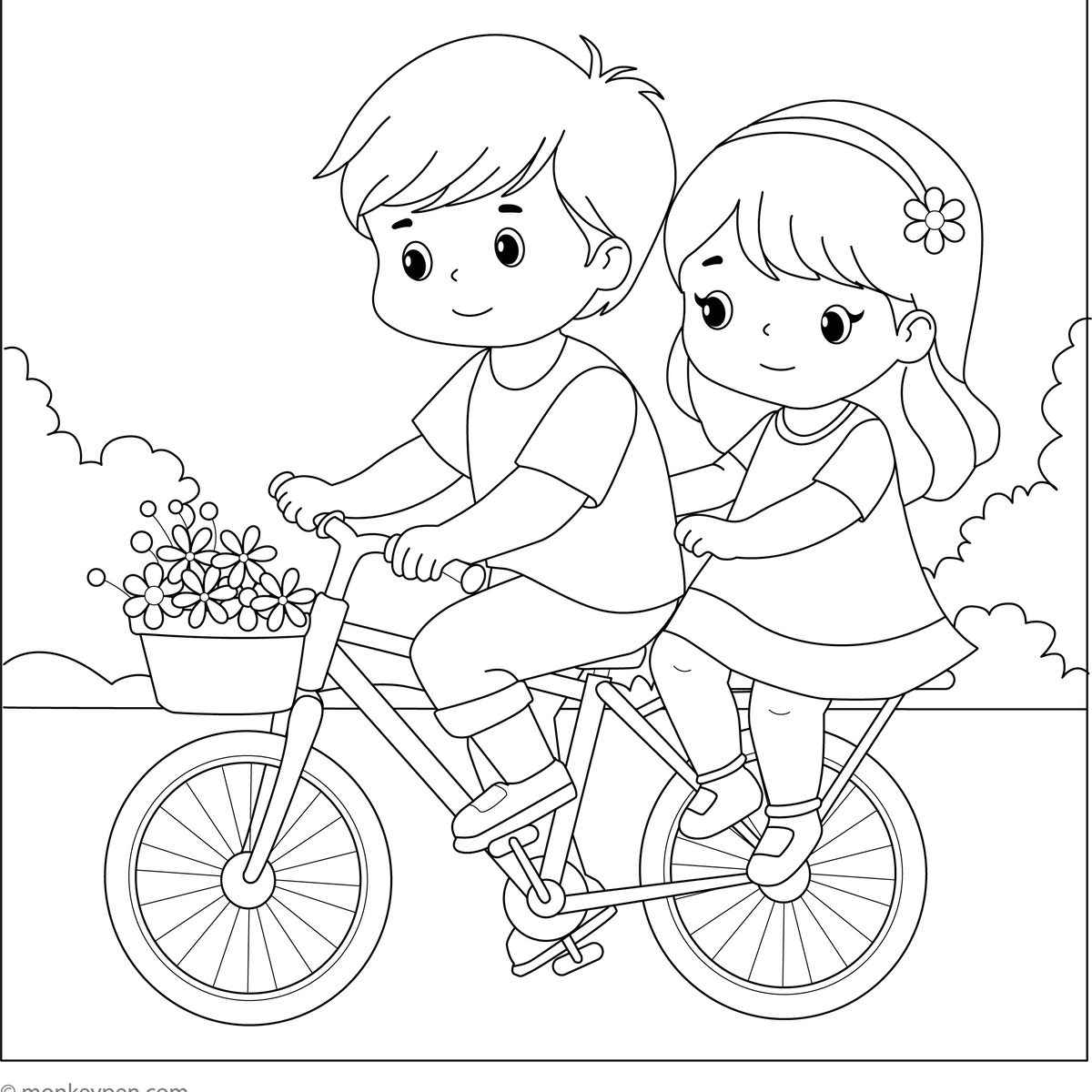 boy on bike coloring page
