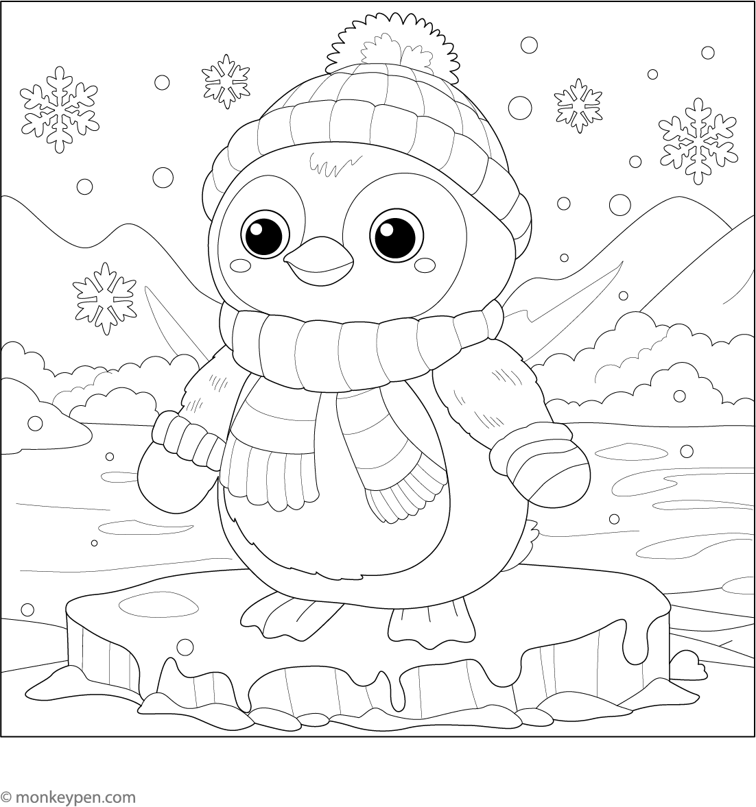 Winter Penguin Coloring Page
