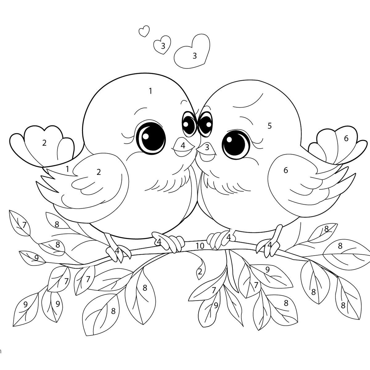 Love Birds Color by Number – Printable PDF for Kids