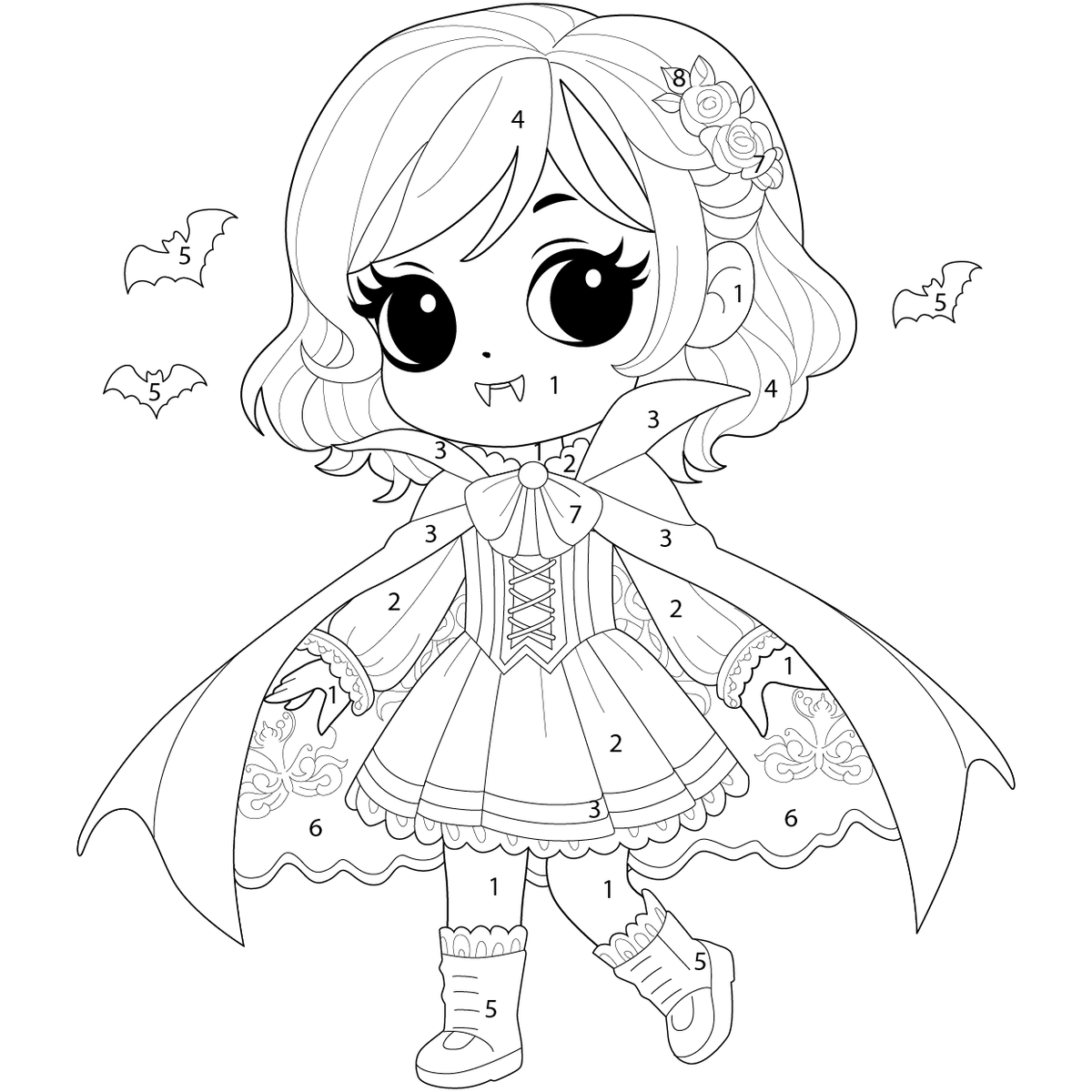 Girl Vampire – Color by Number Free PDF for Kids