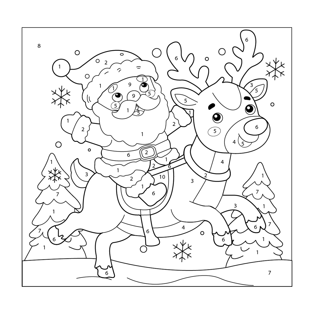 Santa Riding Reindeer – Color by Number Holiday PDF