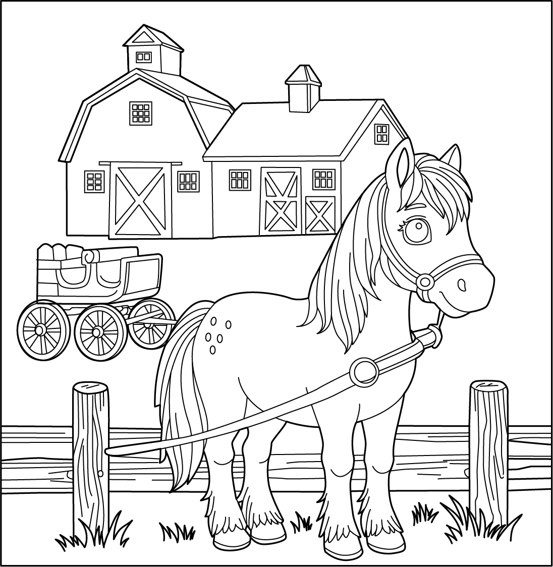 Farm Horse Coloring Page – Printable PDF for Kids