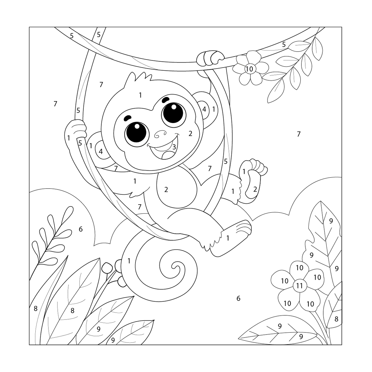 Swinging Monkey – Color by Number Jungle Adventure PDF