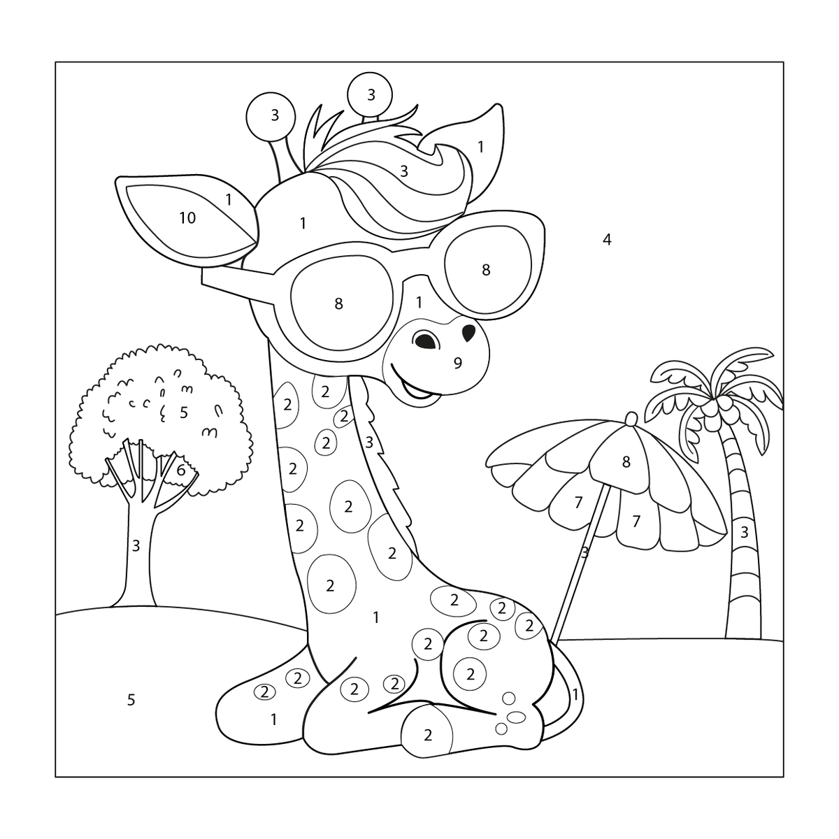Giraffe Color by Number – Free Animal Coloring Download