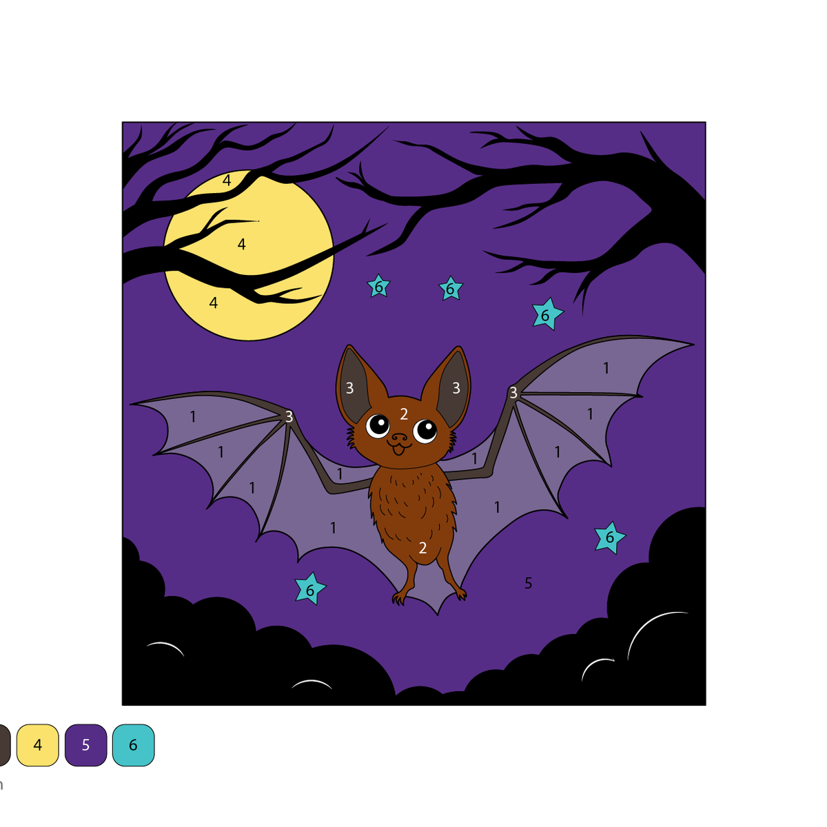 Bat in Starry Night – Color by Number Night Sky PDF