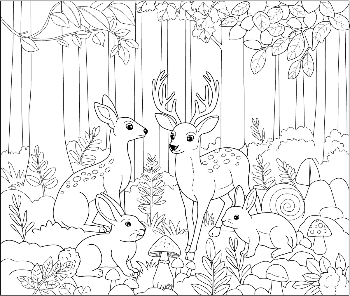 Forest Animal Gathering Coloring Page