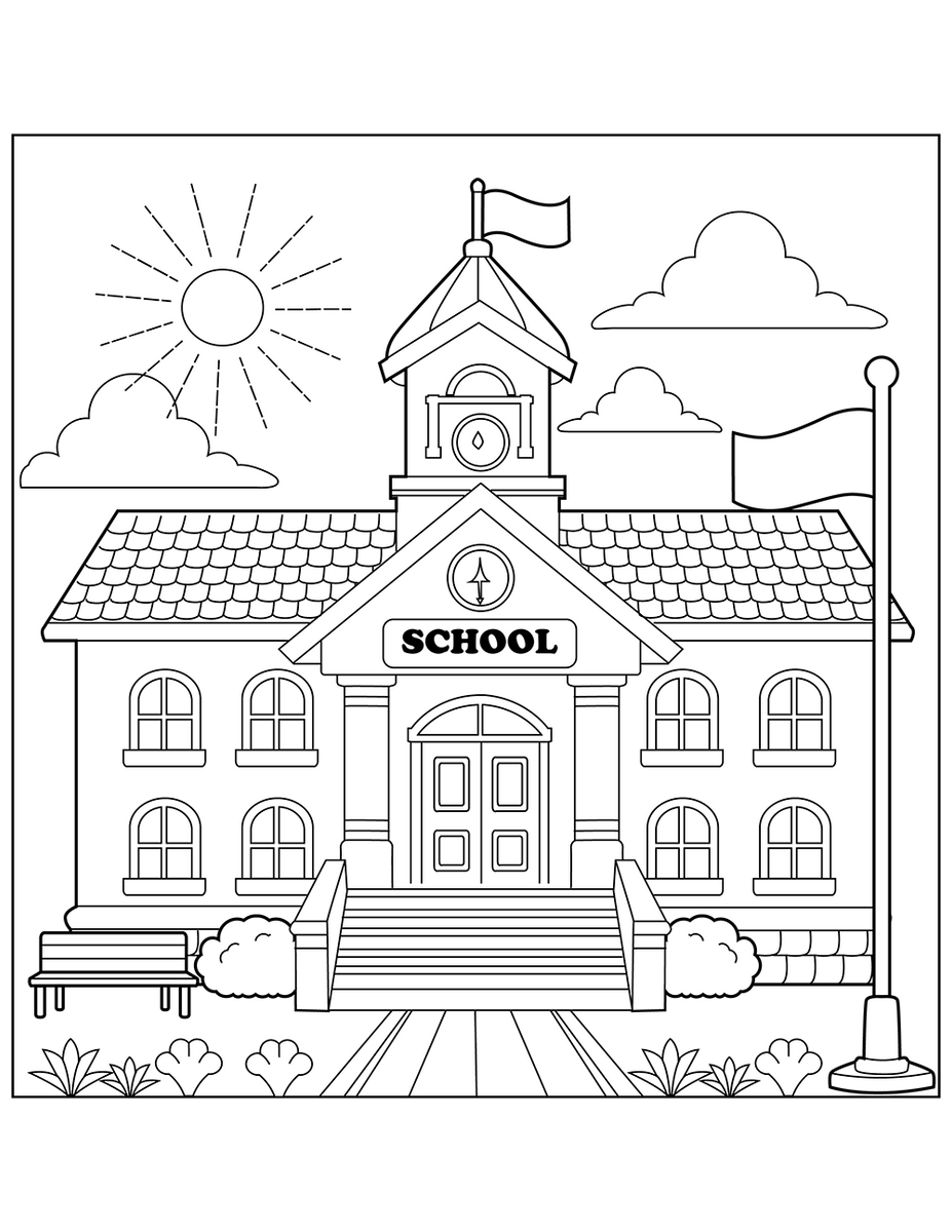 Printable School Colouring Page | Free Colouring Book for Children