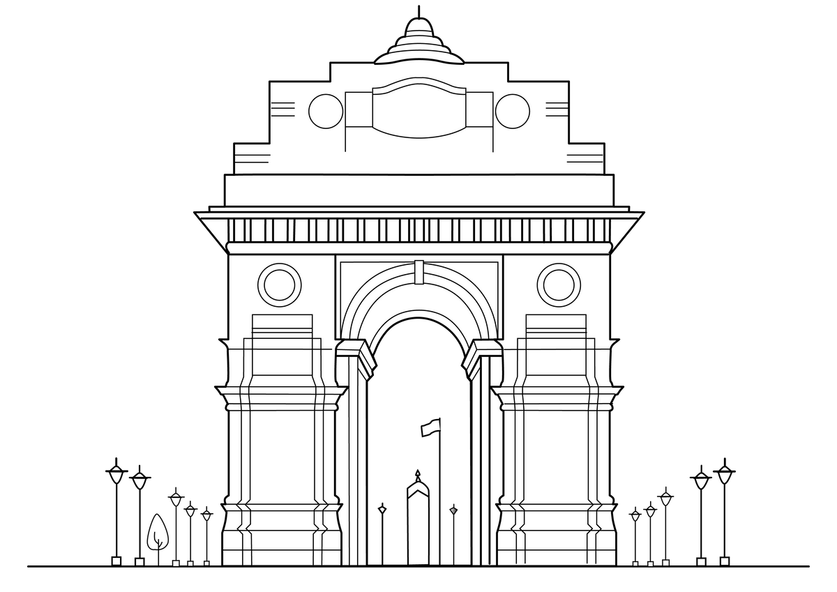 India Gate Colouring Page | Free Colouring Book for Children – Monkey ...