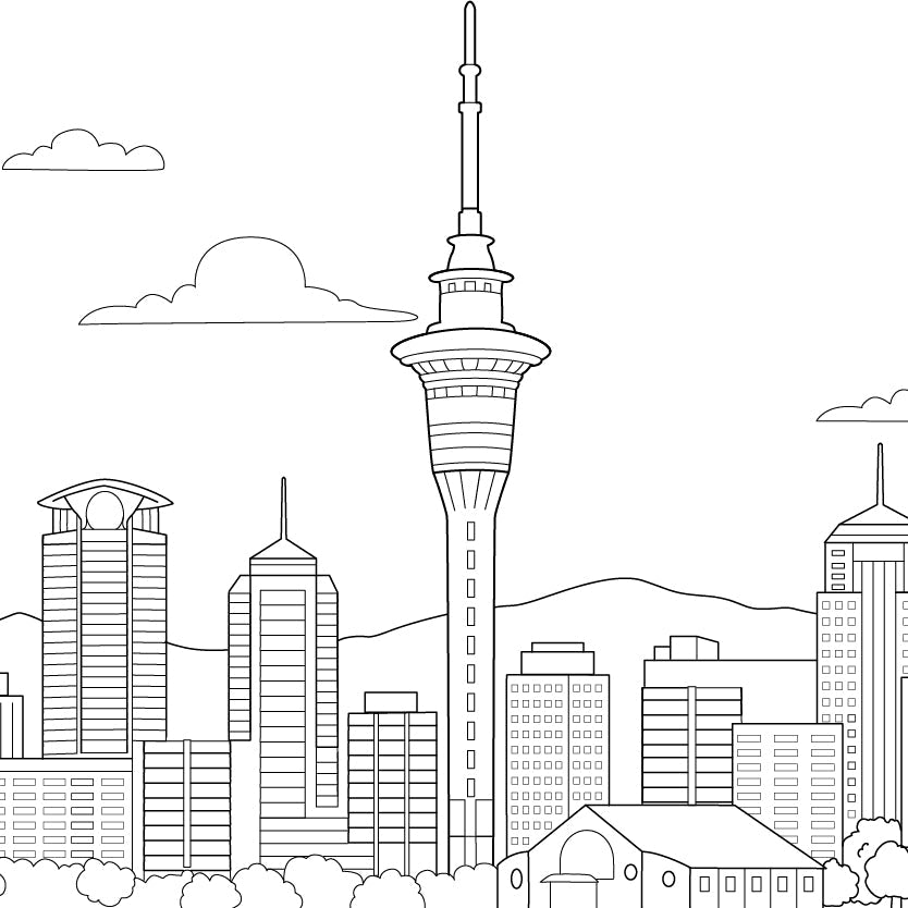 Auckland Sky Tower Colouring Page | Free Colouring Book for Children