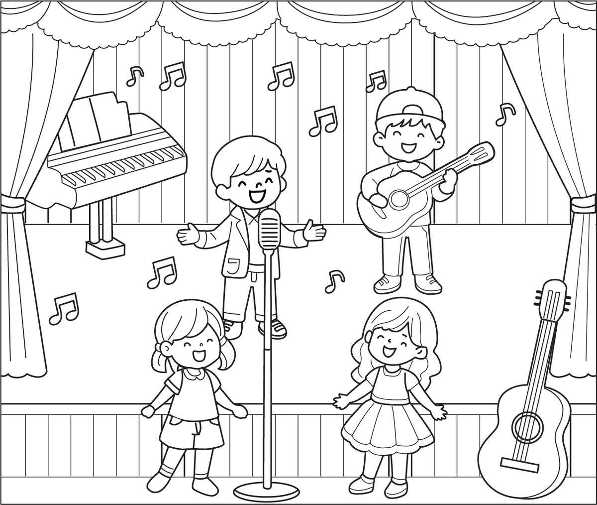 School Music Concert Colouring Page | Free Colouring Book for Children ...