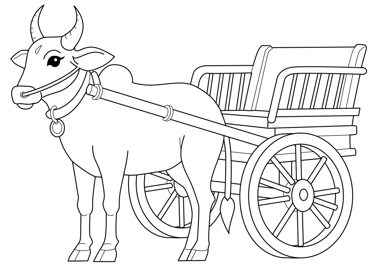 Bullock Cart Colouring Page | Free Colouring Book for Children – Monkey ...