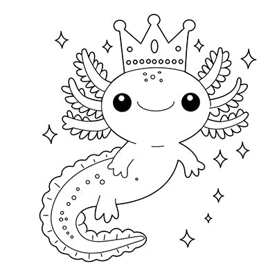 Axolotl Wearing Crown Colouring Page | Free Colouring Book for Childre ...