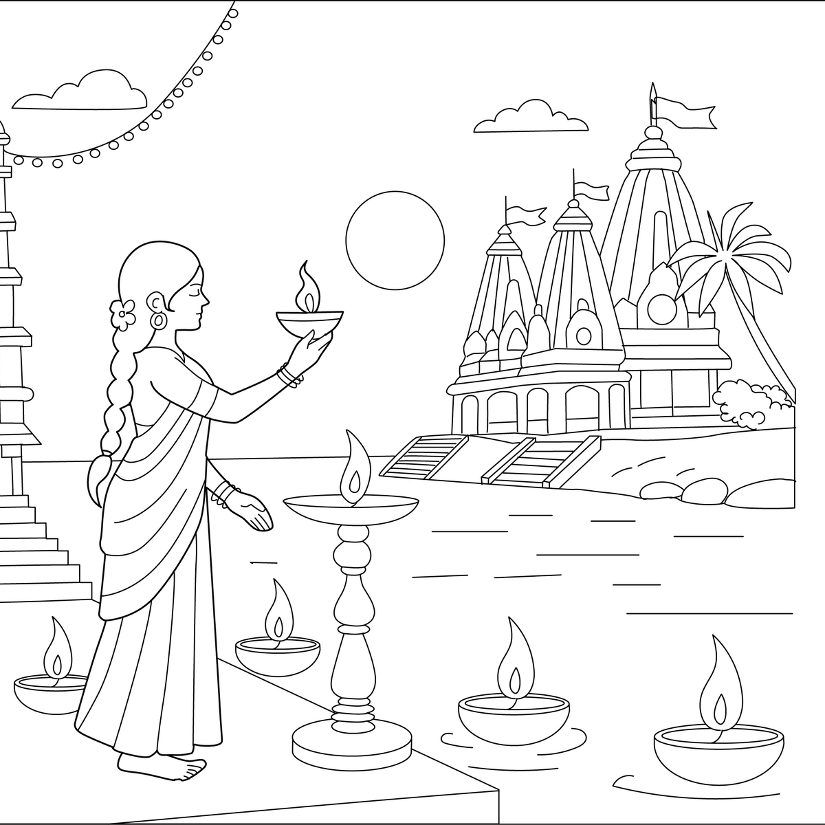 Ganga River Puja Colouring Page | Free Colouring Book for Children ...