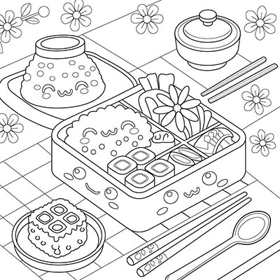 Japanese Bento Box Colouring Page | Free Colouring Book for Children ...