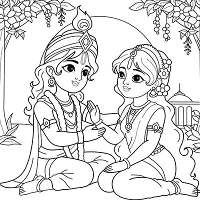 Krishna and Radha Colouring Page | Free Colouring Book for Children