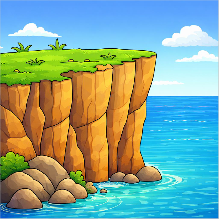 How to Draw a Cliff Scenery – Easy Nature Landscape Drawing for Kids