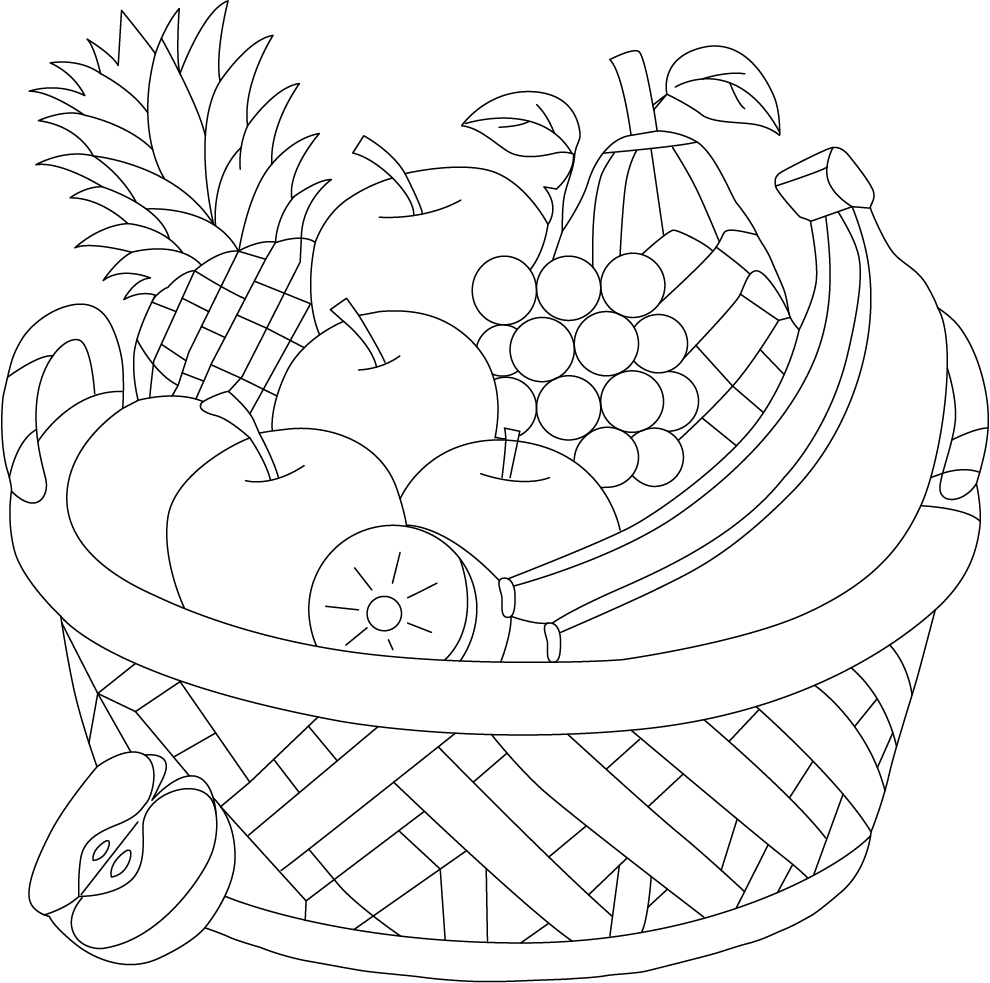 Free Printable Fruit Basket Coloring Page for Kids