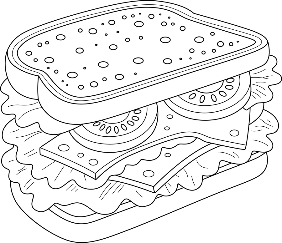 Sandwich Coloring Page – Fun Printable Coloring Sheet for Kids