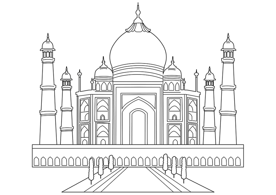 Printable Taj Mahal Coloring Picture PDF for Children