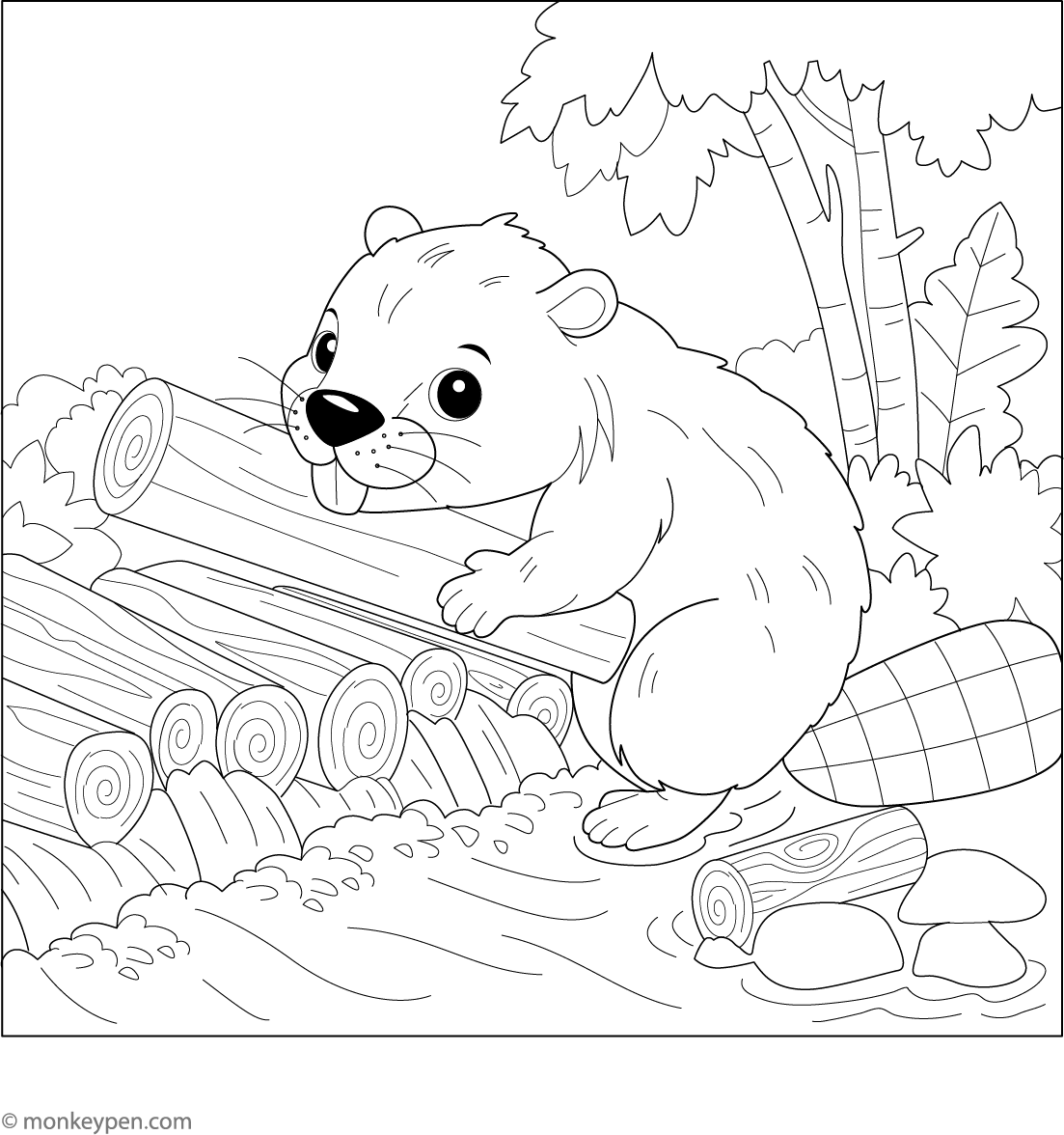 Beaver Building A Dam Coloring Page