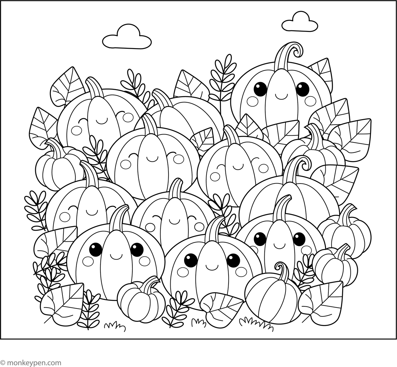 Pumpkin Patch Coloring Page – Fun Printable Sheet for Kids