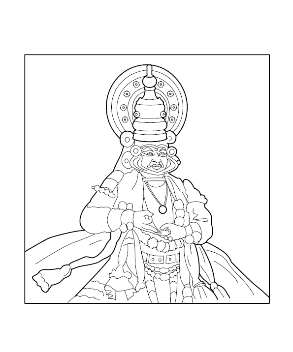 Printable Kathakali Coloring Sheet – Cultural Fun for Kids