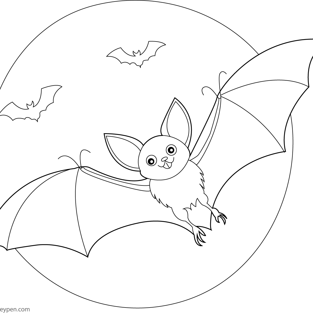 Bat Flying Over The Moon Coloring Page