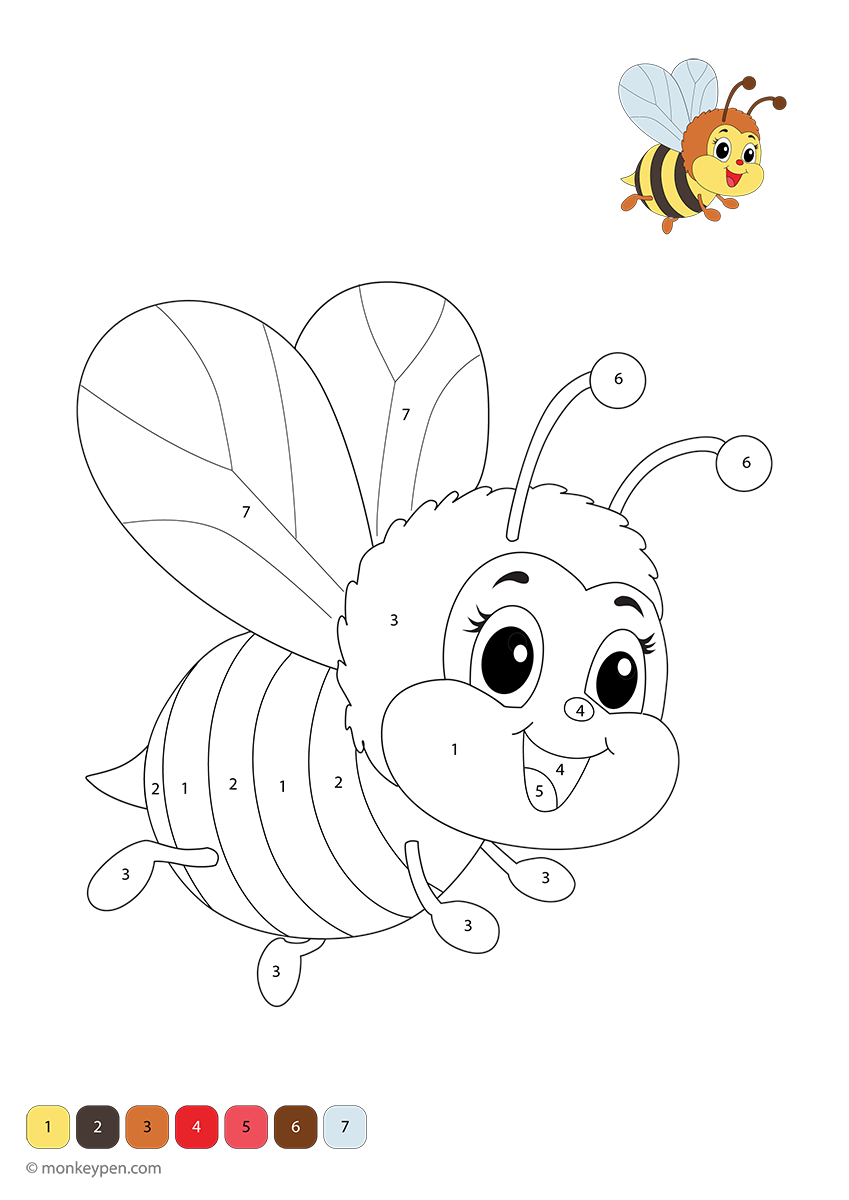 Free Bee Colour by Number Worksheet – Free Colouring Sheets